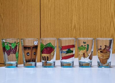 Cups Lebanese emblem Backgammon vineyard, Raoucheh, flag