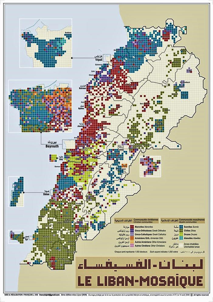 Map showing diversity placement religion religious communities Lebanon