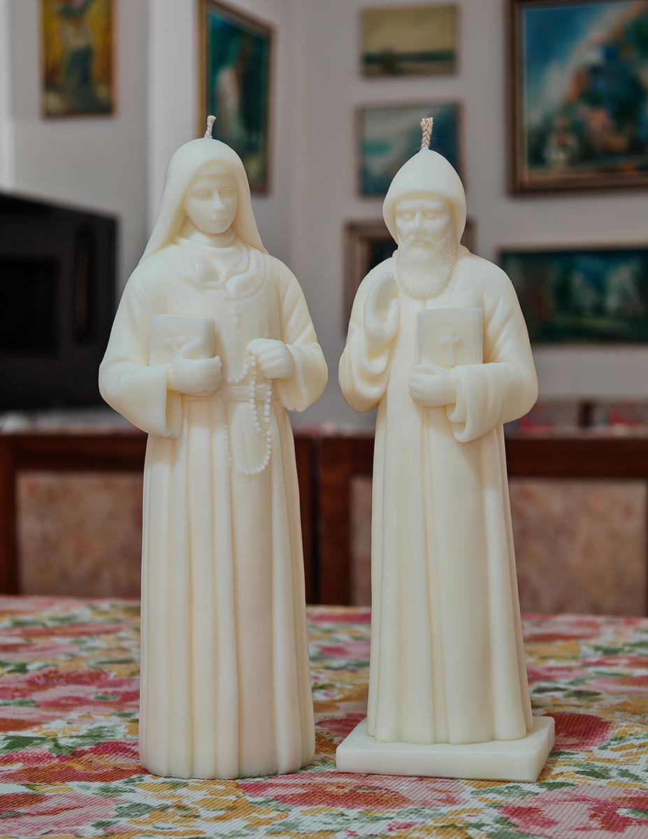 Candles natural beeswax statues of Saint Rafqa and Saint Charbel